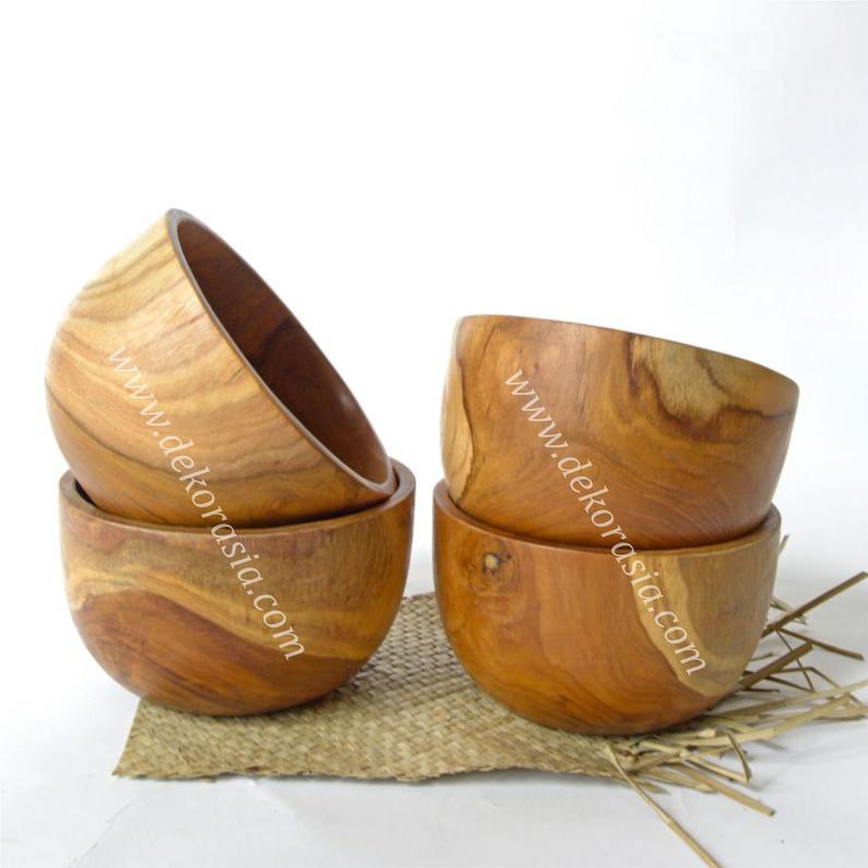 Teak Wood Round Bowl Dish Serving Size Dia 6.7 inches | Free Shipping ...